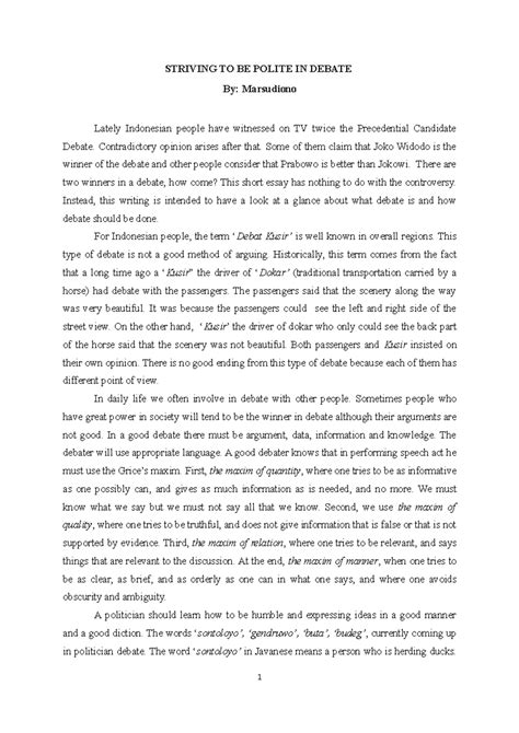 Debate Article Pgri 4 Tugas Striving To Be Polite In Debate By Marsudiono Lately Indonesian