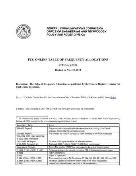 Fcc Online Table Of Frequency Allocations