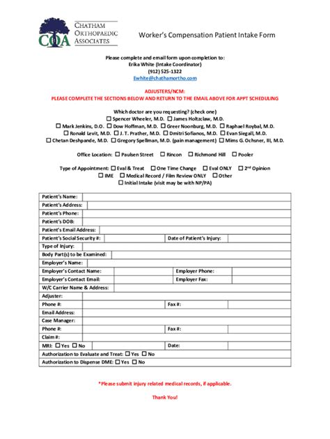 Fillable Online Workers Compensation Patient Intake Form Fax Email