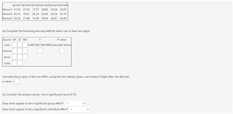 Solved A Complete The Following Two Way Anova Table Use