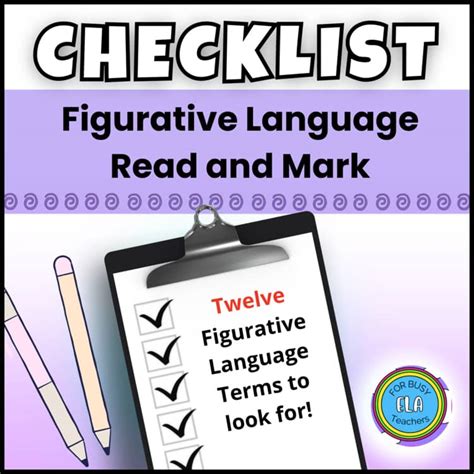 Figurative Language Checklist Reading Comprehension And Literary Devices