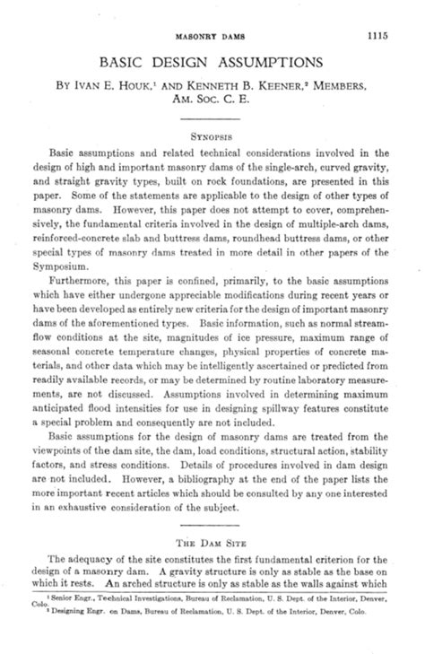 Closure To Masonry Dams A Symposium Basic Design Assumptions