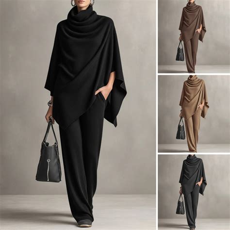 🎁2026 New Arrivals 58 Off💥womens Cowl Neck Cape And Wide Leg Pants Set