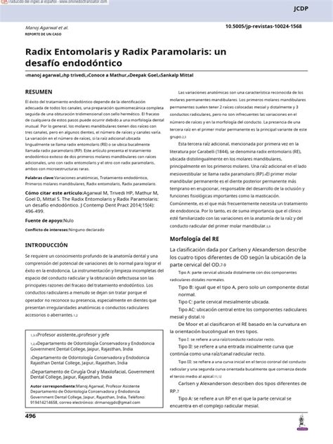 Radix Entomolaris Y Paramolaris En Es Pdf Odontología Ciencias