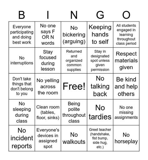 3rd 6 Weeks Classroom Behavior Bingo Card