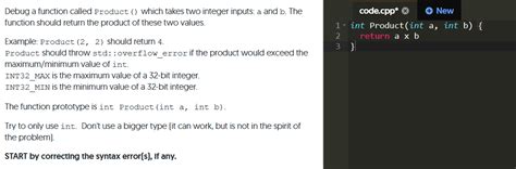 solved debug a function called product which takes two