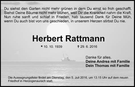 Traueranzeigen Von Herbert Rattmann Trauernnde
