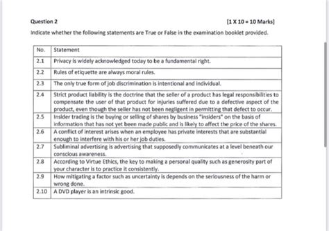 Solved Question 2 1×1010 Marks Indicate Whether The