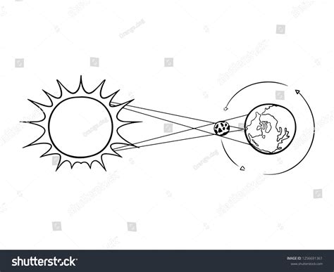 Black White Line Art Solar Eclipse Vector De Stock Libre De Regalías