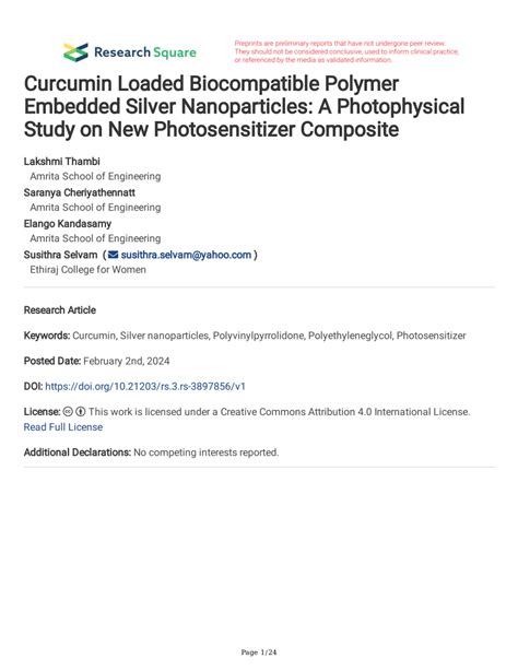 Pdf Curcumin Loaded Biocompatible Polymer Embedded Silver