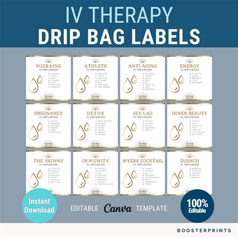 Iv Bag Labels Editable Iv Vitamin Therapy Bag Label Black Gold Iv Label