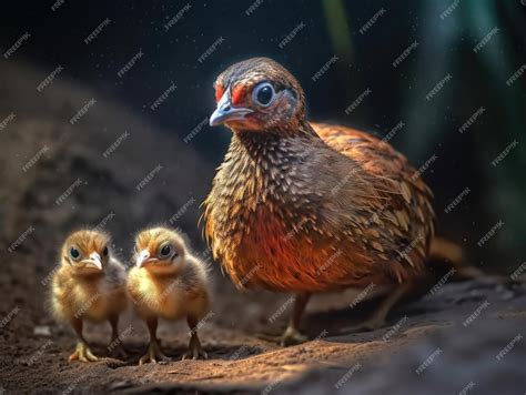 Premium Ai Image Adult Pheasant With Babies Generative Ai
