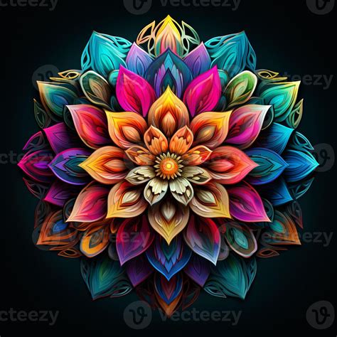 Beautiful Mandala Flower Colorful Fractal Mandala On Black Background