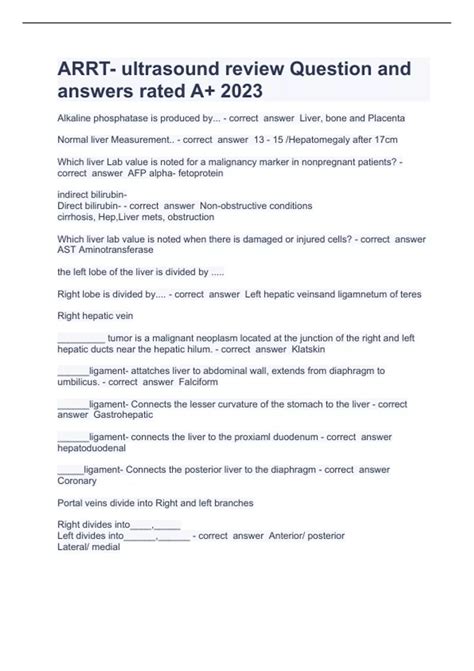 Arrt Ultrasound Review Question And Answers Rated A 2023 Arrt