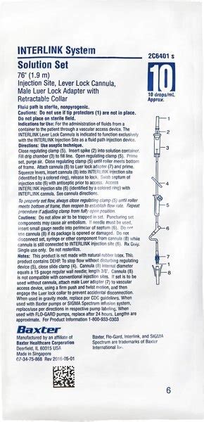 Baxter Interlink System Solution Set With Y Injection 76 In 10 Drops Per Ml Bundle Of 3