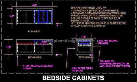 Bedside Table Free Cad Drawing Elevation Section