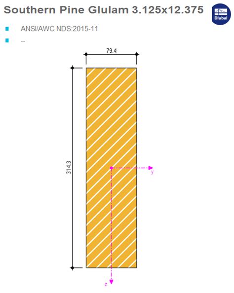 Southern Pine Glulam 3125x12375 Ansiawc Nds 2018 Cross Section