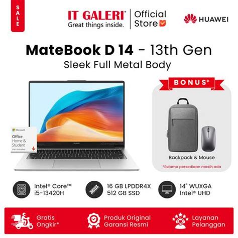 Jual [free Ohs Mouse Backpack] Huawei Matebook D14 Intel Core I5 13420h 16gb 512gb 14 0 W11