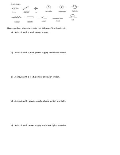 Simple Electrical Circuits Worksheet