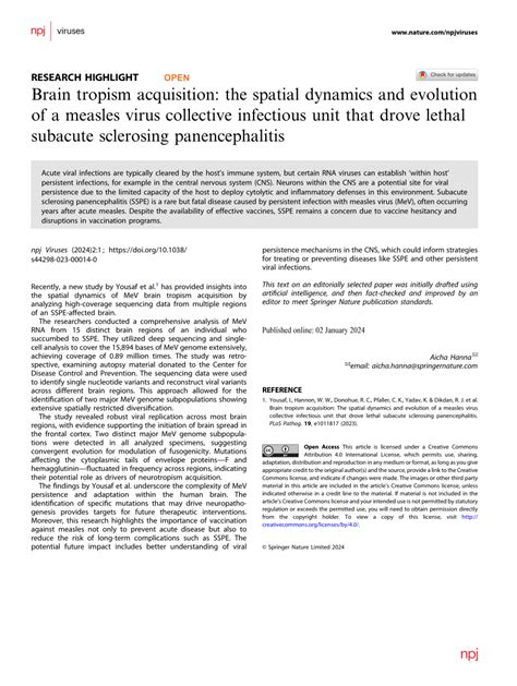 Pdf Brain Tropism Acquisition The Spatial Dynamics And Evolution Of A Measles Virus