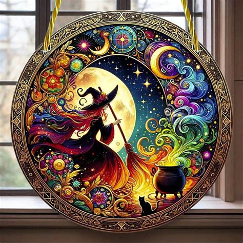 Halloween Witch Acrylic Suncatcher Witch Sun Catchers Indoor Windown