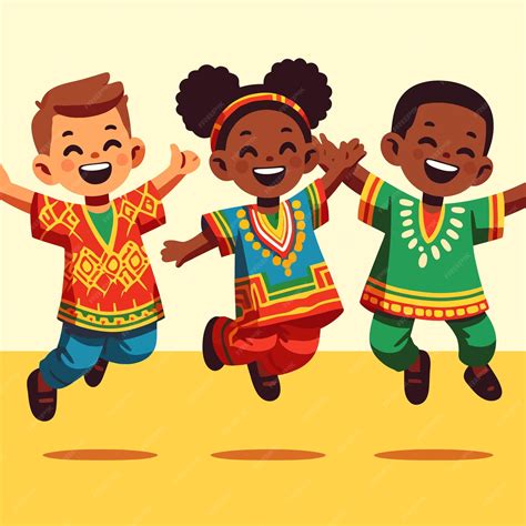 Desenho Animado De Crianças Africanas A Saltar De Alegria Vetor Premium