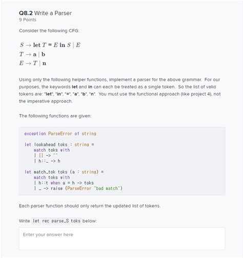 Q82 Write A Parser 9 Points Consider The Following