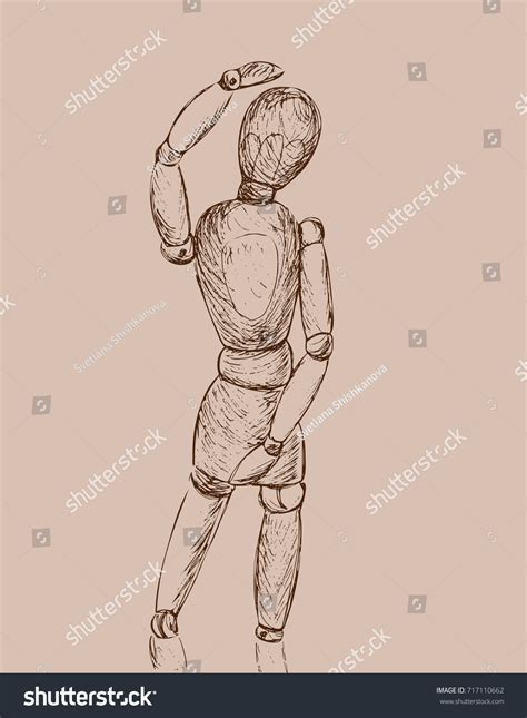 Hand Drawn Sketch Wooden Doll Gestalta Stock Vector Royalty Free