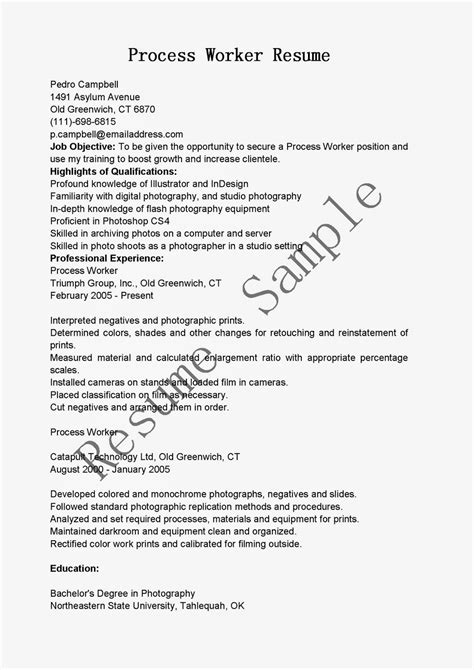Resume Samples Process Worker Resume Sample