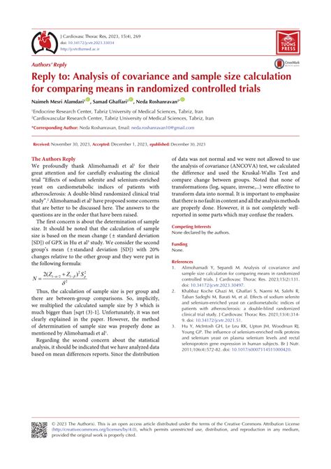 pdf reply to analysis of covariance and sample size calculation for