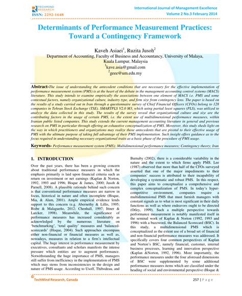 pdf determinants of performance measurement practices toward a