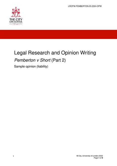 Pemberton Liability Sample Opinion © City University Of London 2022