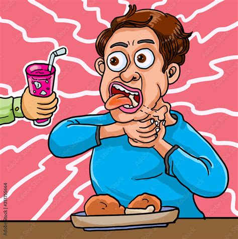 Funny Cartoon Panic Man After Choking In The Throat Stock Vector