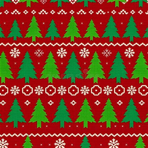Nordic Fair Isle Pattern With Green Trees Snowflakes Stock