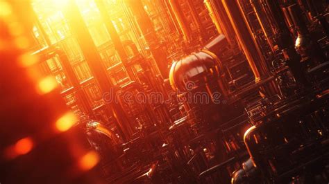 At Sunset The Factory S Pipelines And Structures Along With The Crude