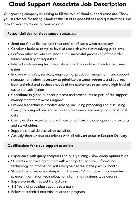 Cloud Support Associate Job Description Velvet Jobs