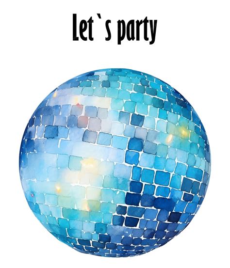 Watercolor Blue Disco Ball Illustration Colorful Party Ball Mirror