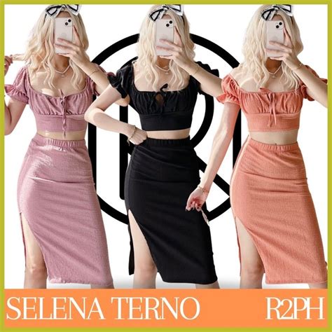 ¤ ∯ Sale Xs To 2xl Bubble Selena Terno Bustier Puff Sleeve Midi Maxi Slit Skirt Up To Plus