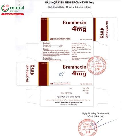 Thuốc Bromhexin 4mg Dược Phẩm 32 Tan đàm Trong Bệnh Lý Hô Hấp