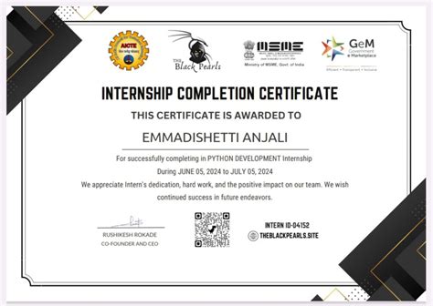 Emmadishetti Anjali On Linkedin Pythonprogramming Internship Blackpearl Grateful