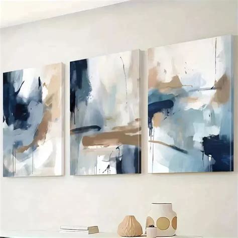 3pcs Abstract Wall Art Shades Of Blue And Brown Wall Art Set Canvas