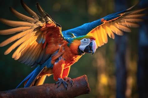 Premium Ai Image A Parrot With Its Wings Spread Out On A Branch