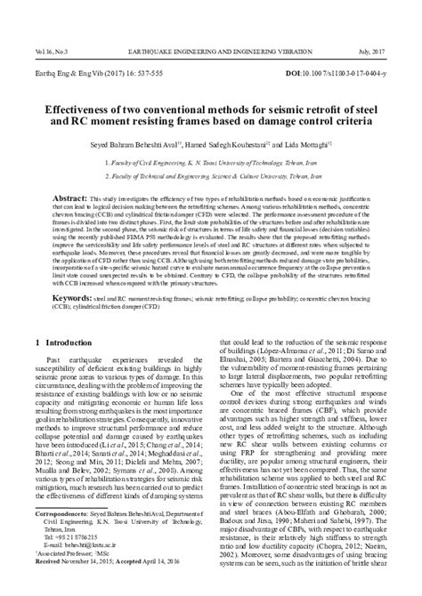Pdf Effectiveness Of Two Conventional Methods For Seismic Retrofit Of Steel And Rc Moment
