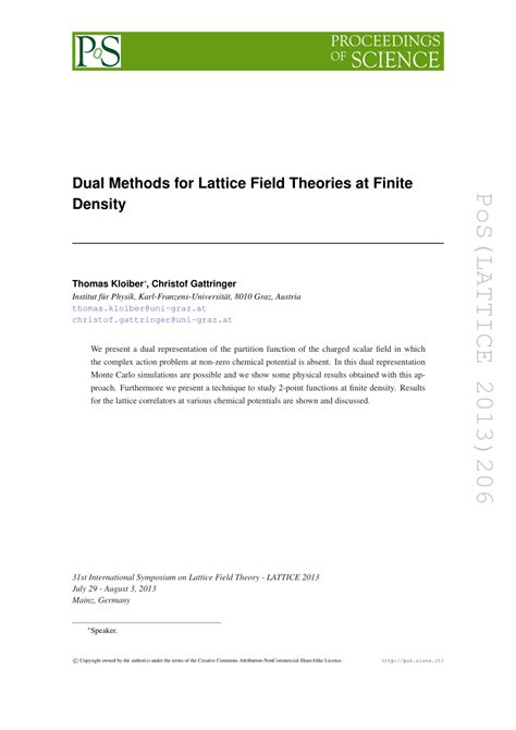 Pdf Dual Methods For Lattice Field Theories At Finite Density
