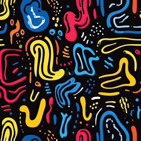 Colorful Wild Memphis Design Pattern Retro 90s 80s Abstract Art Black Background Funky