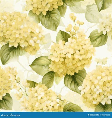 Seamless Hydrangea Wallpaper In Yellow And Ivory Colors Stock