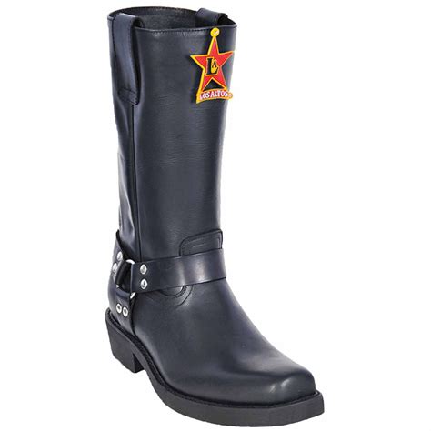 Mens Genuine Grasso Leather Biker Boots Black Color Los Altos Boots