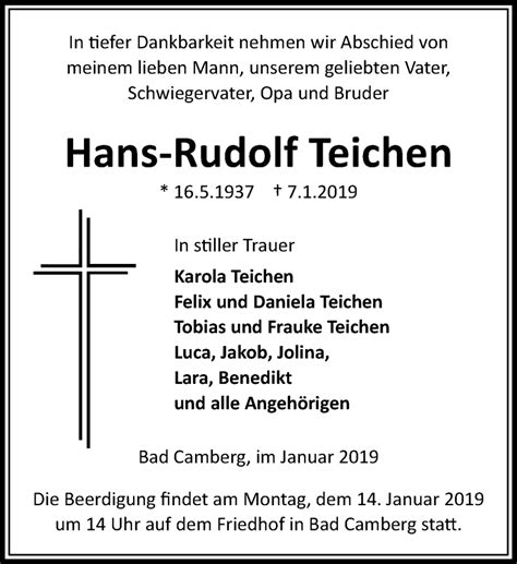 Traueranzeigen Von Hans Rudolf Teichen Vrm Trauerde