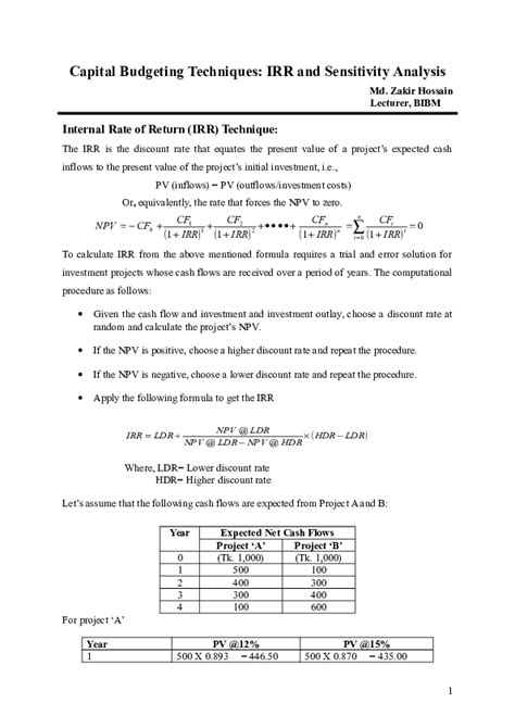 Doc Capit Budgeting Irr Sensitivity