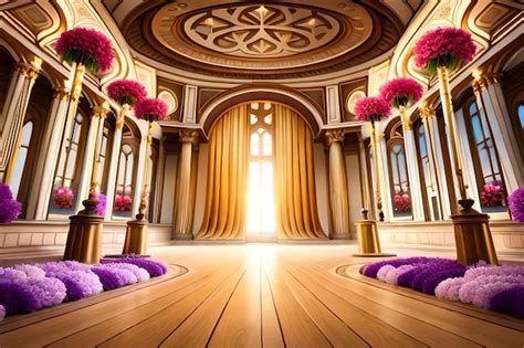 Una Habitación Con Un Gran Ventanal Y Un Gran Ventanal Con Flores En La Parte Superior Foto